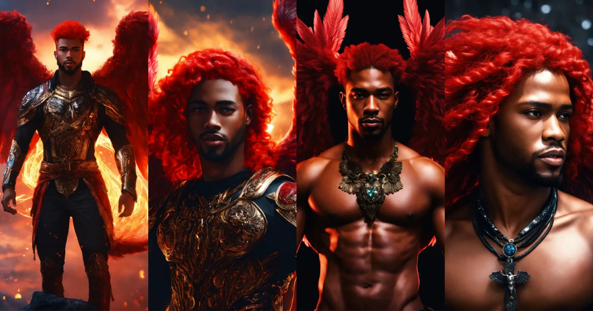 Lexica - Black man red hair fantasy red angel 4k
