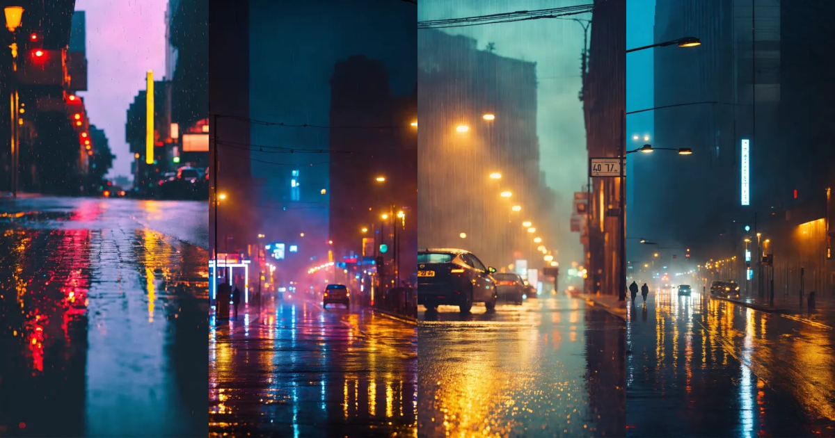 Lexica - Beautiful light city road raining abstract minimal