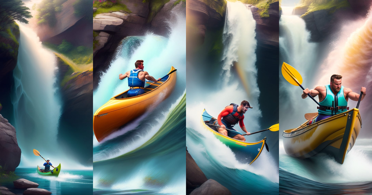 Lexica - A man in a canoe trying to row against the current and about ...