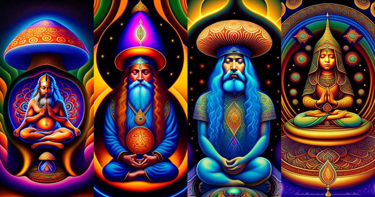 Lexica - Magic mushroom ,gnome meditating sitting on mushroom,third eye ...