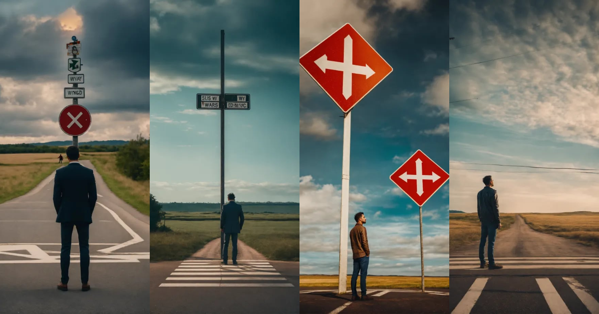 Lexica - A man standing on a crossroads a right and a wrong way, the ...