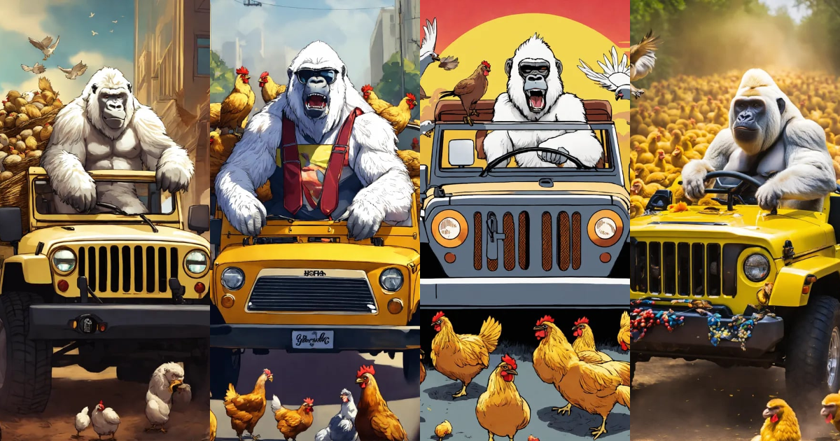 Lexica - A huge white gorilla gangster rapper driving a jeep full of ...