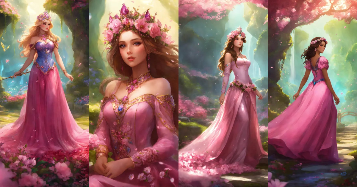 Lexica - Magical gemstone princess, pink, land covered in flowers, dnd ...