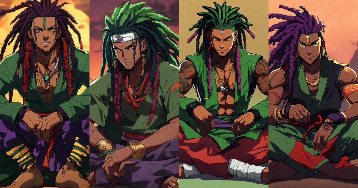 Lexica - African Naruto anime styled character, muscular physique, long ...