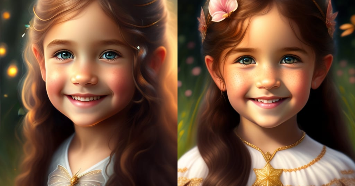Lexica - : A little girl fairy, with a michievous face, big wide ...
