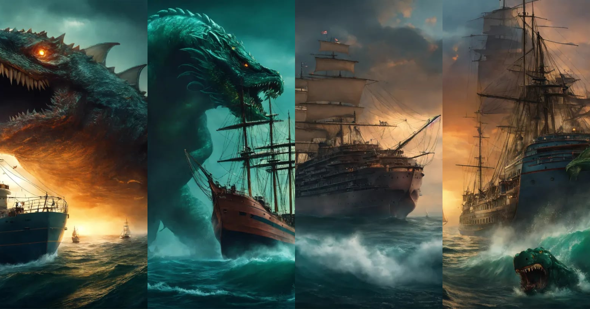 Lexica - Incredibly giant sea monster looming over a ship in the ocean