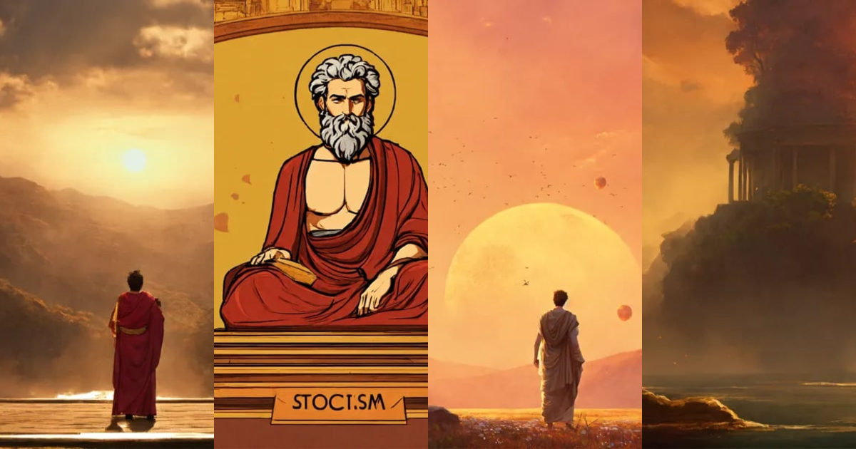 Lexica - Create an image with characters from stoicism philosophy.