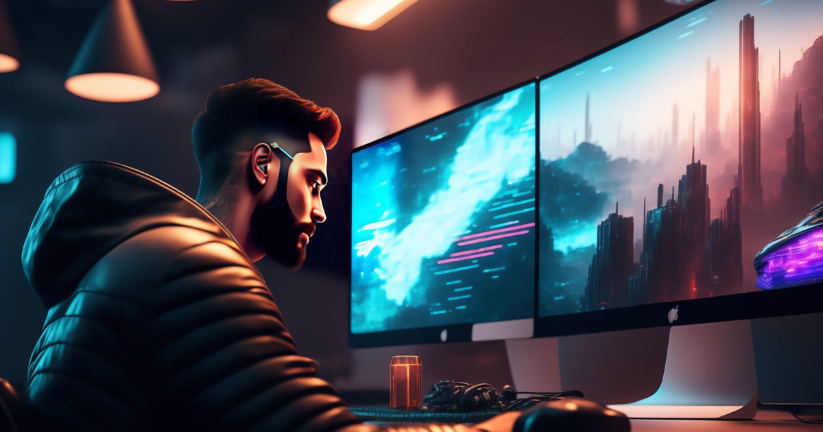 Lexica - Realistic successful man coding on laptop in gaming room ...