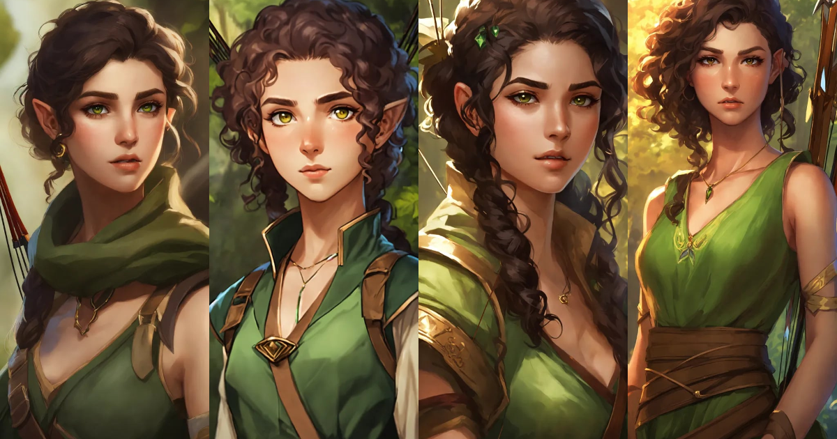 Lexica - Character art of a 24-year-old female wood elf, curly hair ...