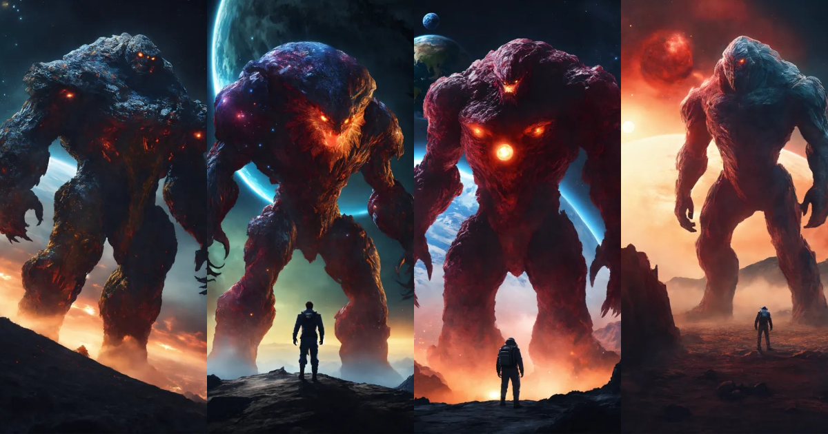 Lexica - Terrifying galactic sized humanoid monster looming over planet ...