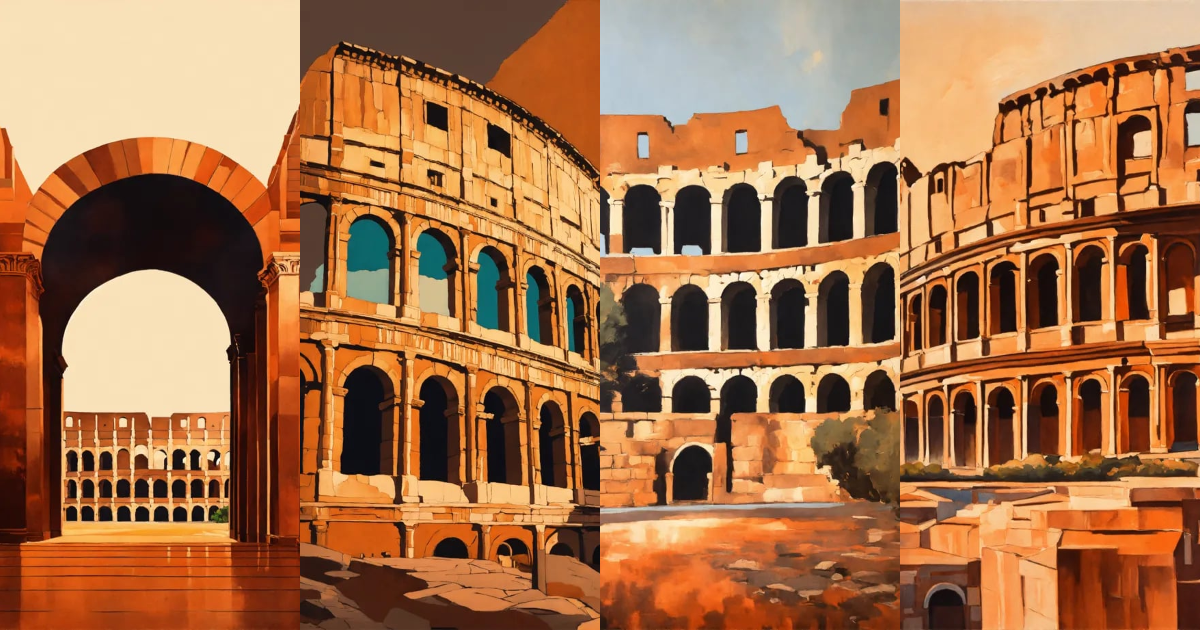 Lexica - Minimalist oil painting of coliseum in greece in copper tones