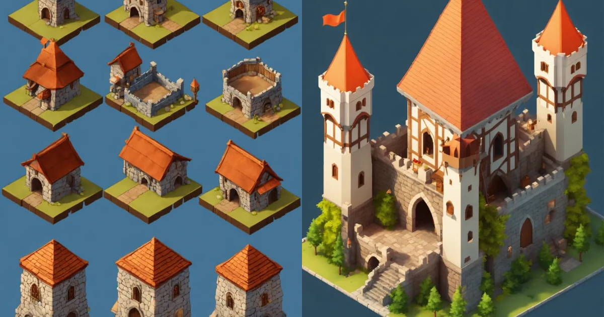 Lexica - Isometric, orthographic, seamless medieval castle game ...