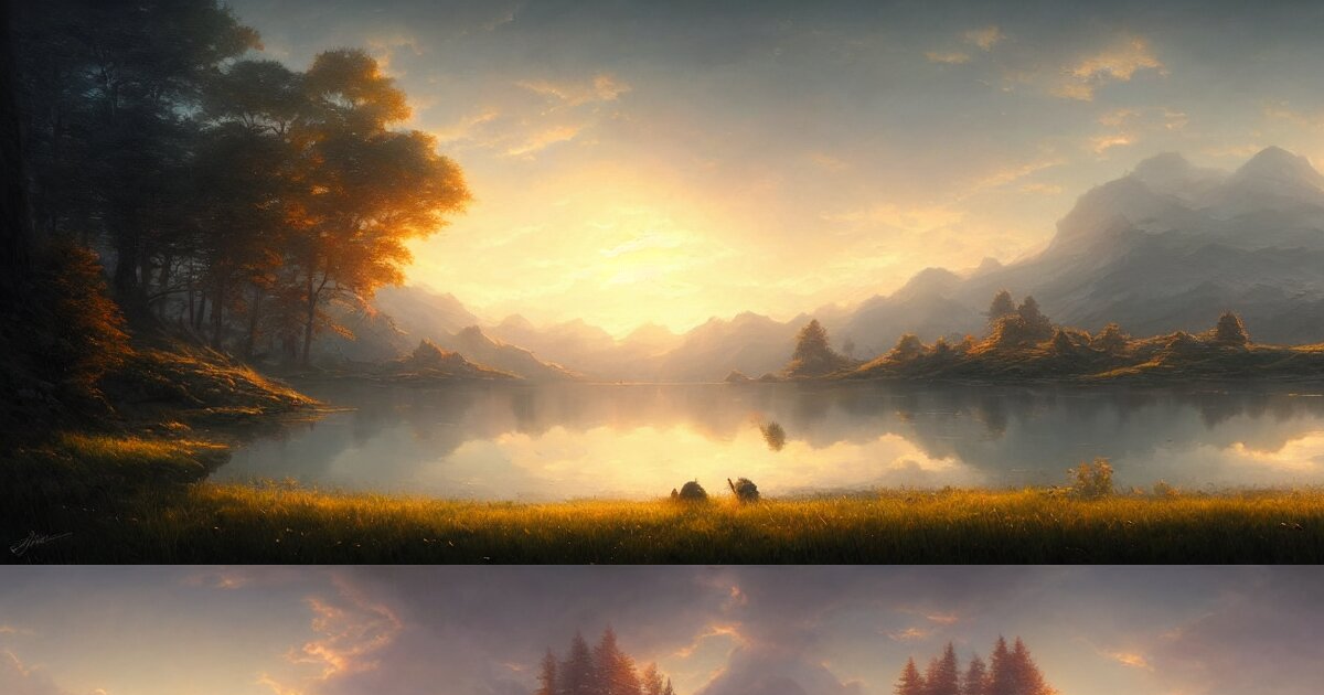Lexica - Hill lake, detailed, concept art, low angle, high detail, warm ...