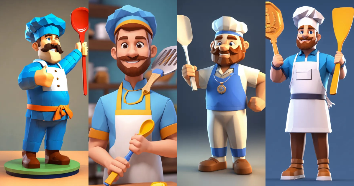 Lexica - I need a 3D low poly baker character. He is posed with his ...