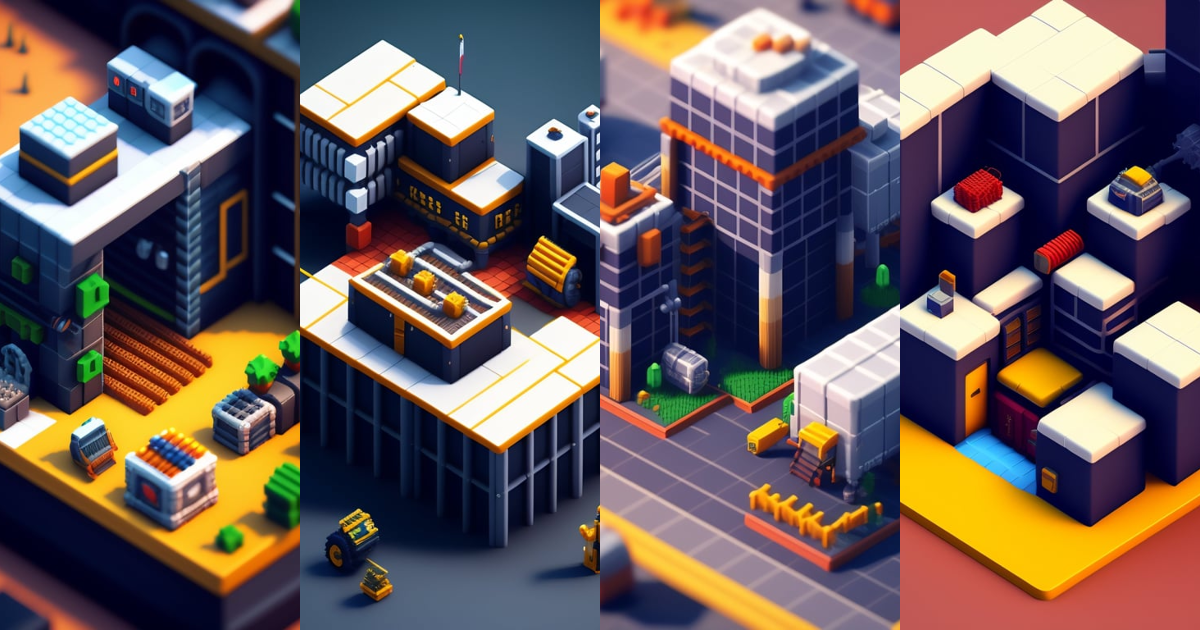 Lexica - Detailed isometric war factory, pixel art, unreal engine voxel ...