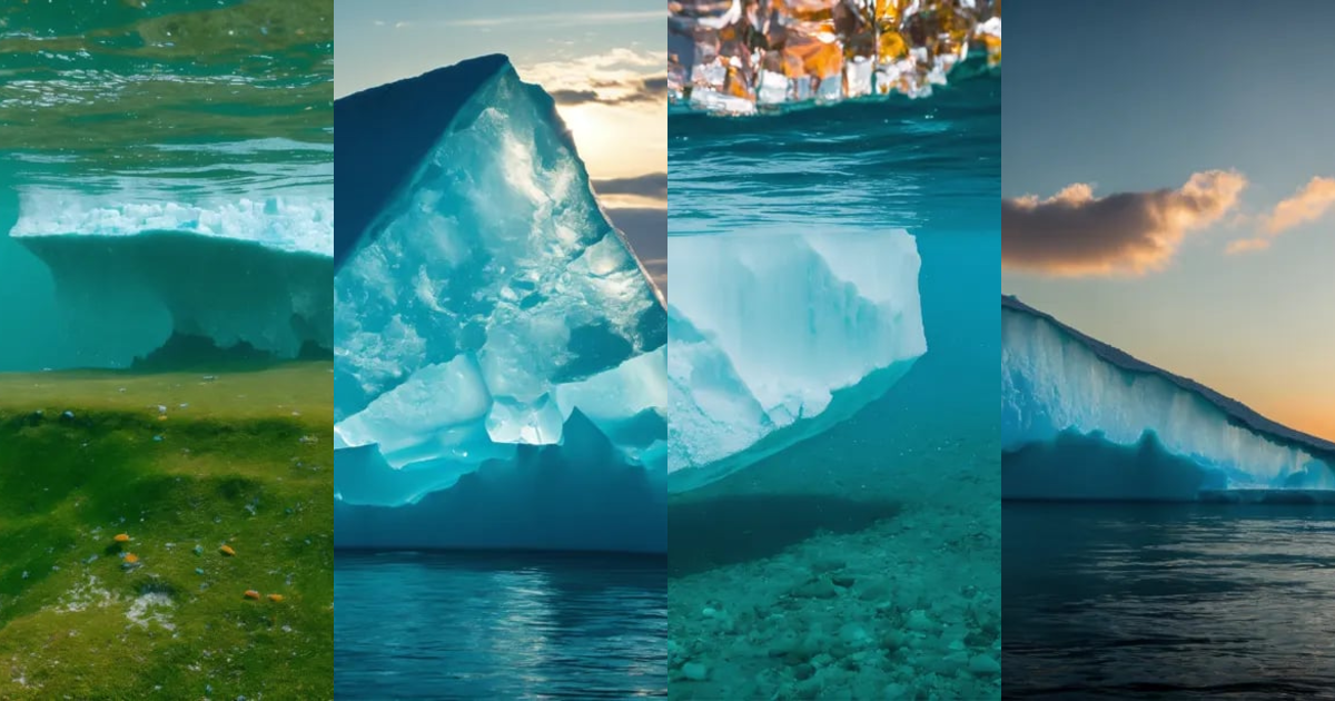 Lexica - Tip of iceberg, transparent water, underneath water iceberg