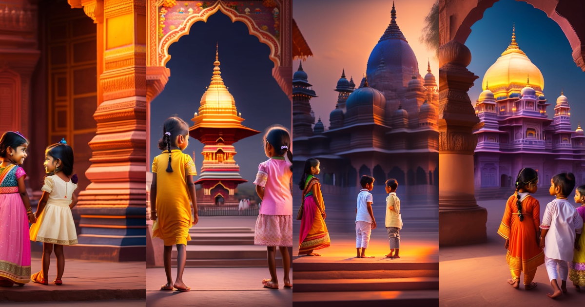 Lexica - Kids enjoying in front of Hindu spiritual temple in Vrindavan ...