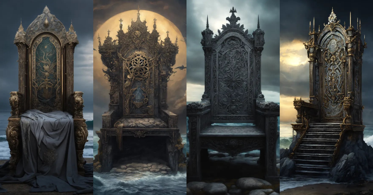 Lexica - King of the grey island, throne by the sea, intricate art ...