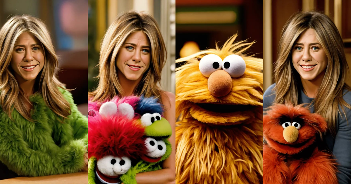 Lexica - Jennifer Aniston as a fluffy fur cute muppet