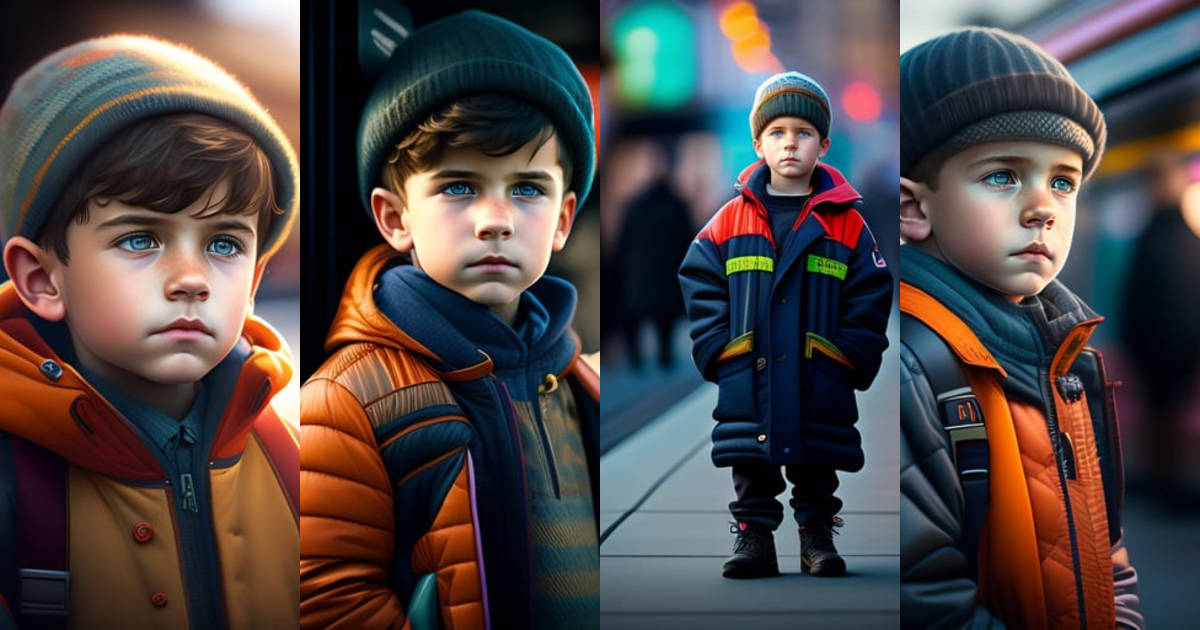 Lexica - A boy with luffing face waiting for bustation wearing huddy ...