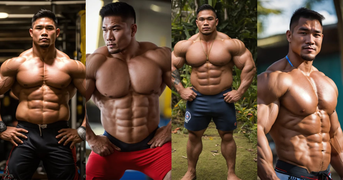 Lexica - 30-year-old wrestler with big muscles, bodybuilder, Filipino, big