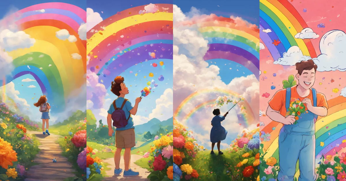 Lexica - Create a cloud cartoon person, barfing a rainbow with rainbow ...