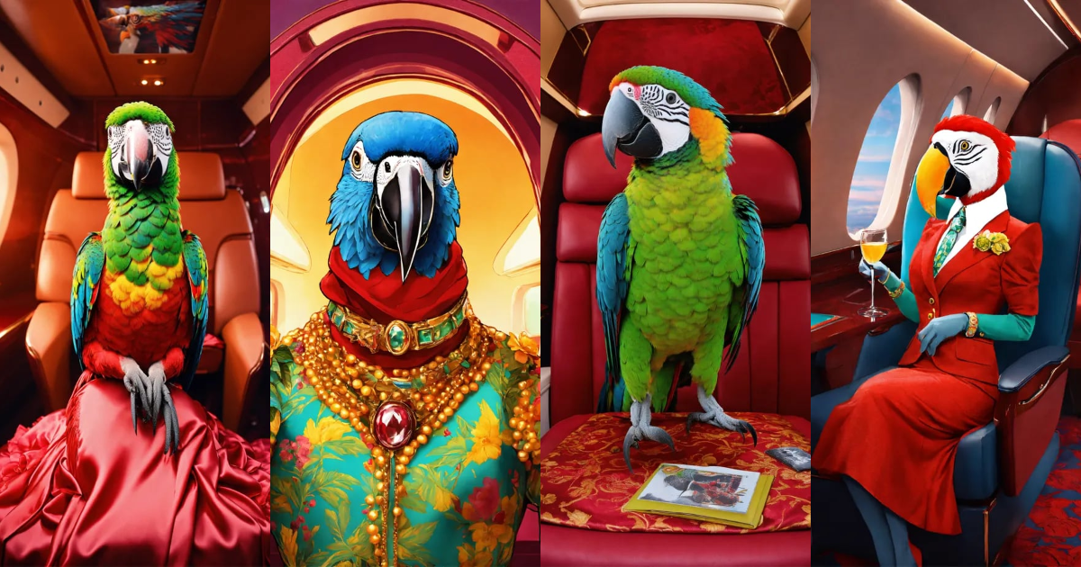 Lexica - A parrot in dress, in a private jet, live in luxury, 8k ...