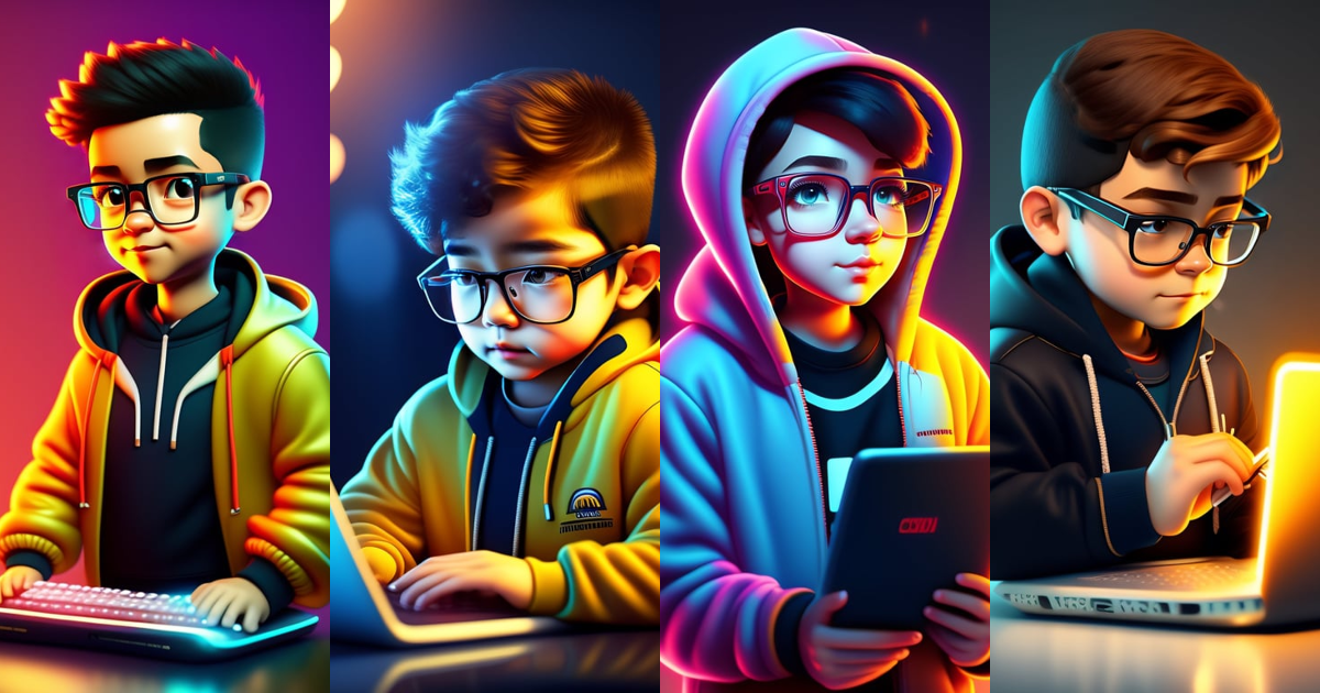 Lexica - A cute cartoon character wearing glasses, working on computer ...