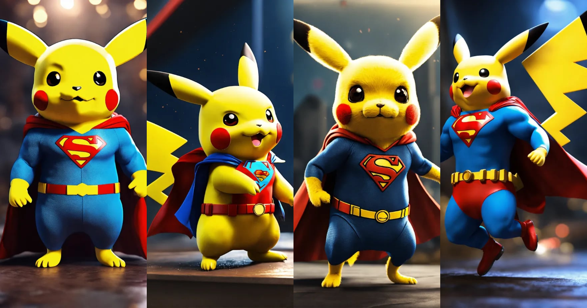 Lexica - A pikachu wearing the cloths of superman ,render oktan 3d