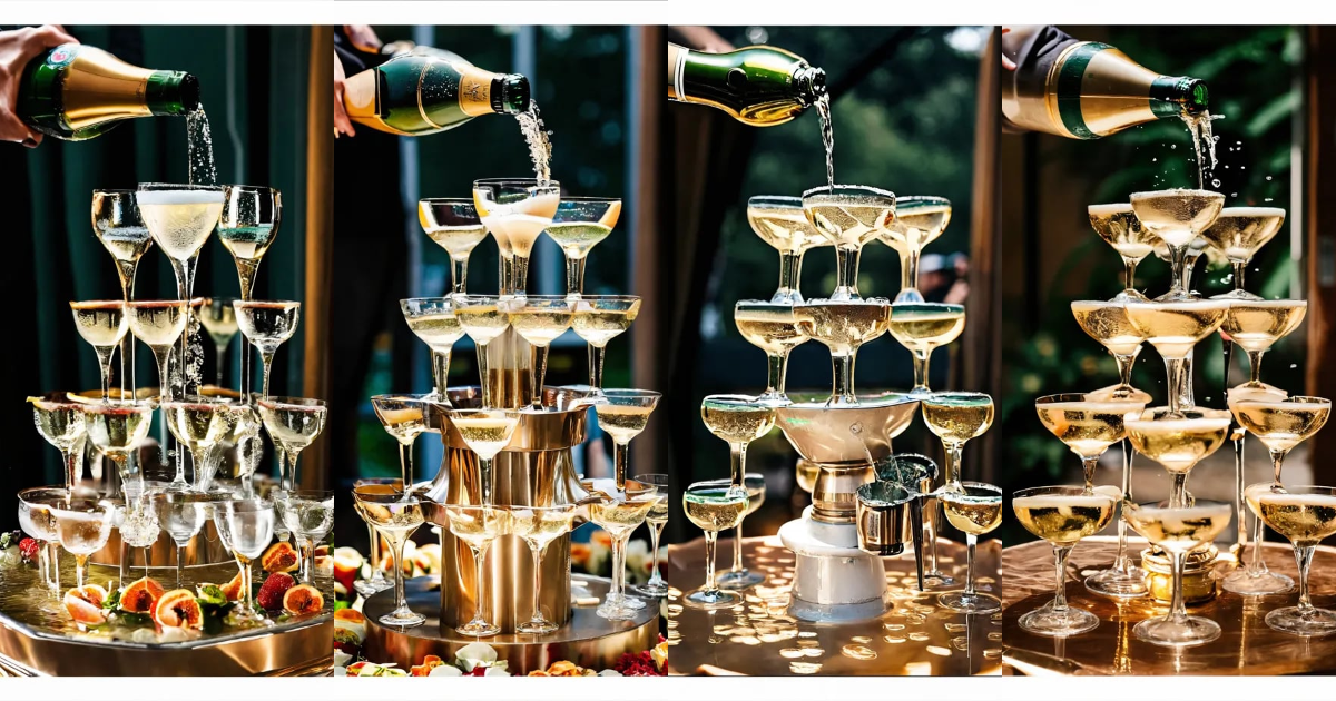 Lexica - A champagne fountain at a wedding several glasses of champagne ...