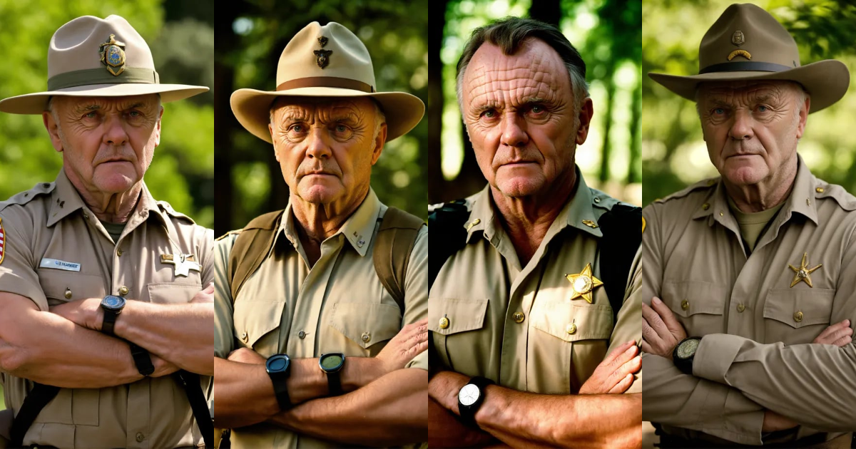 Lexica - Scared man, US PARK RANGER, FRONT VIEW, casual clothes, arms ...