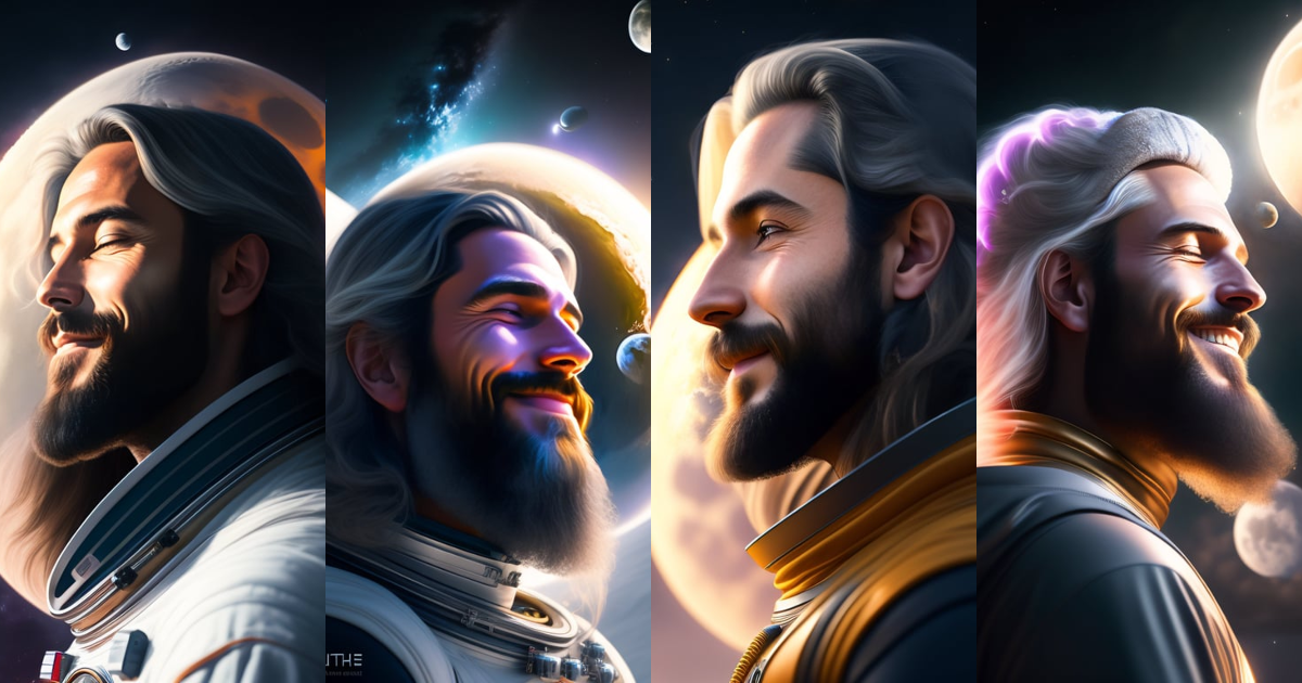 Lexica - Portrait of a smiling male gray long hair and beard astronaut ...