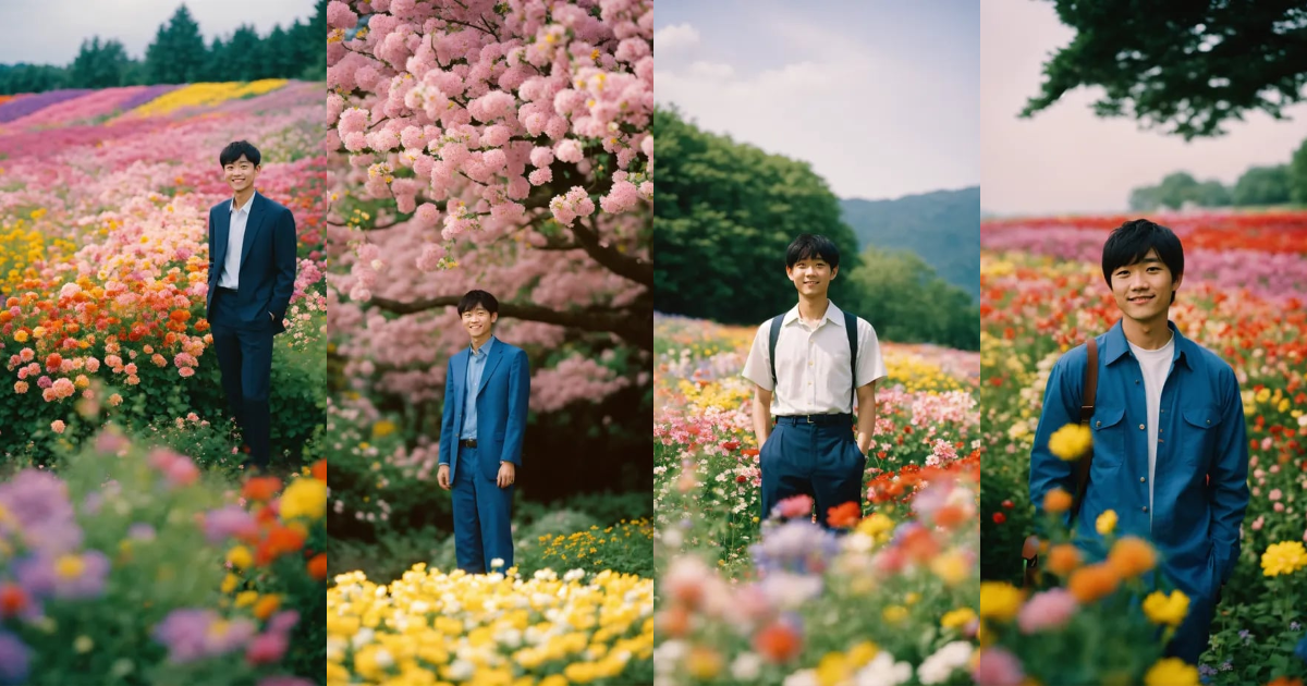 Lexica - Happy Shinji Ikari standing in a beautiful field of flowers ...