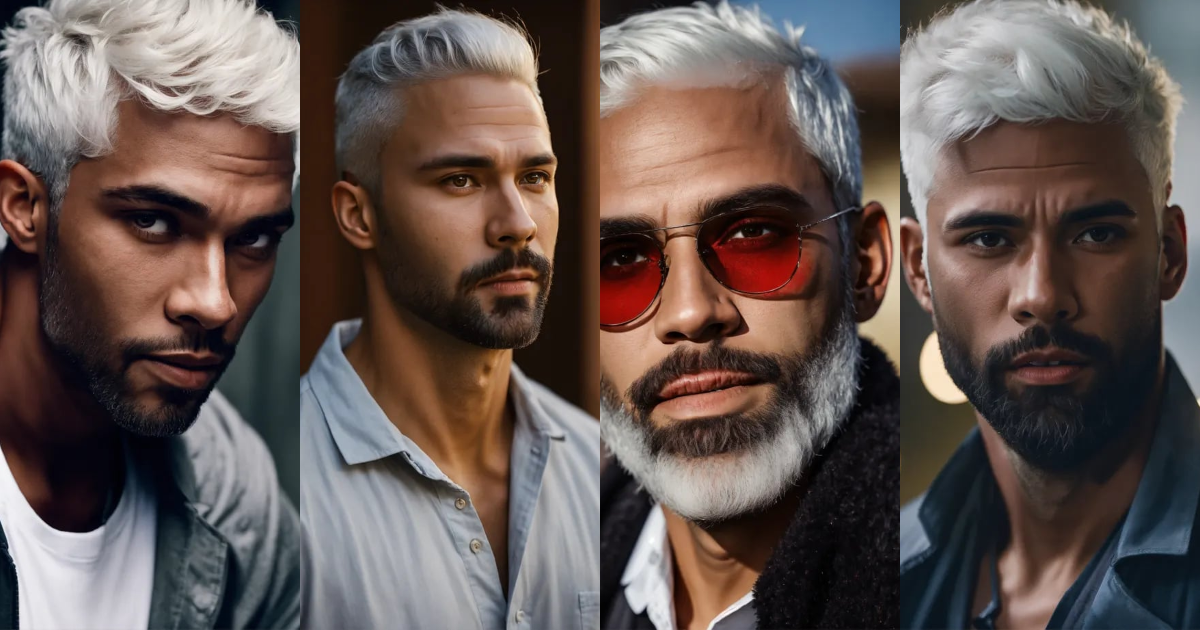 Lexica - Man 40 years old. White hair. medium dark skin. Sharp facial features. Scarlet eyes ...