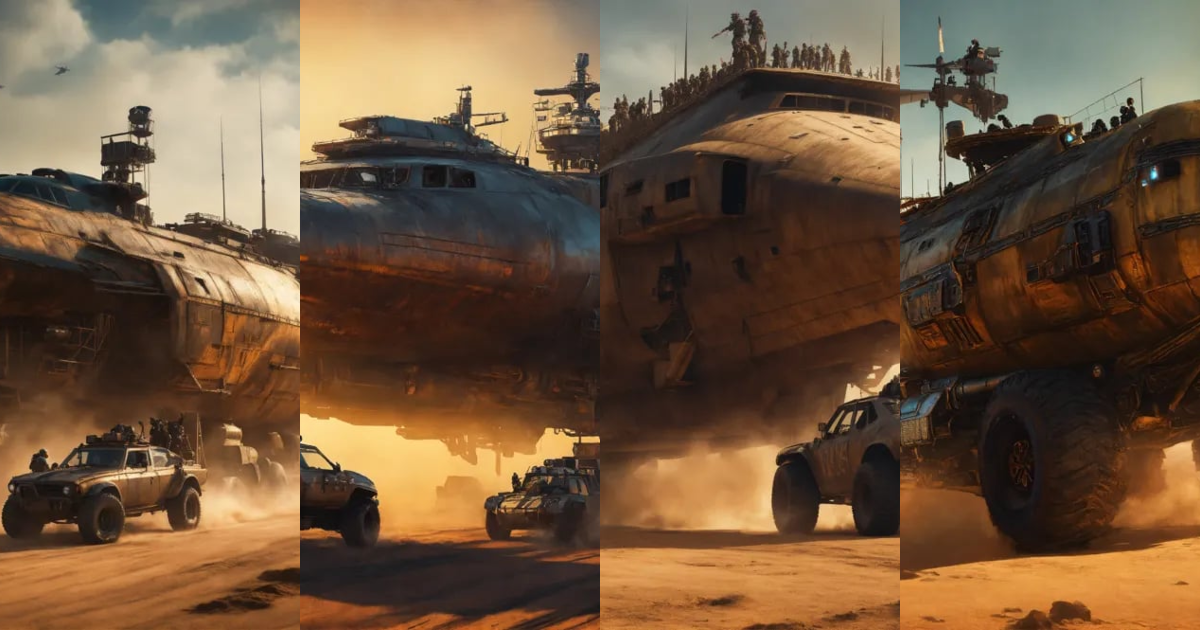 Lexica - Mad Max vehicles and special forces driving onto massive ...