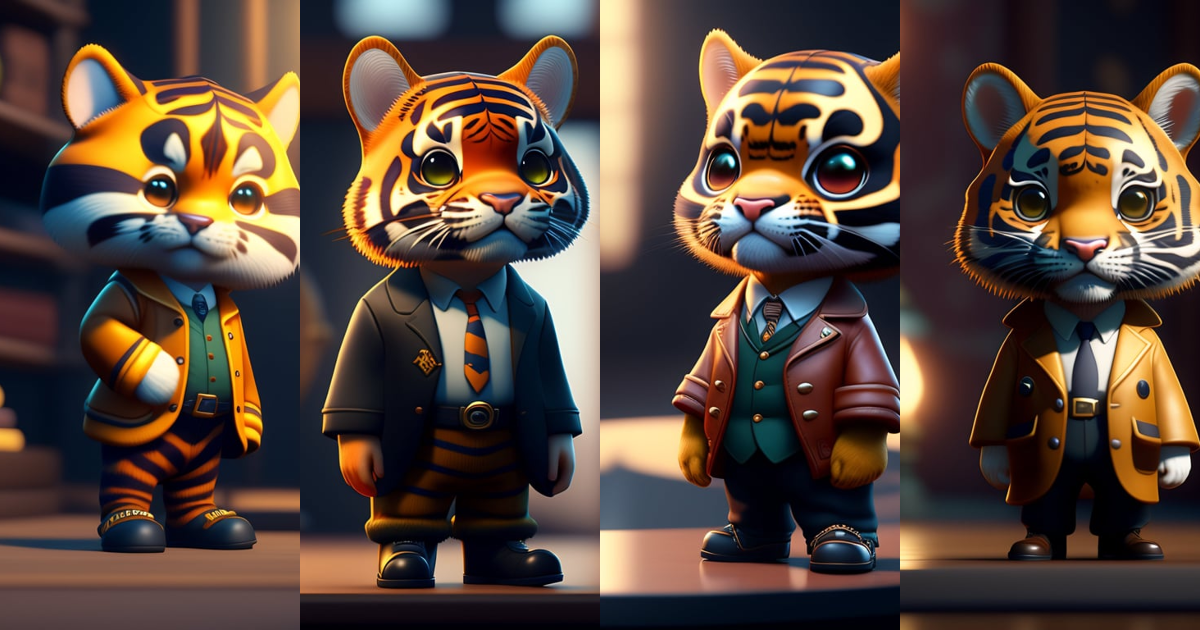 Lexica - Cute small detective tiger standing on 2 feet on theater ...