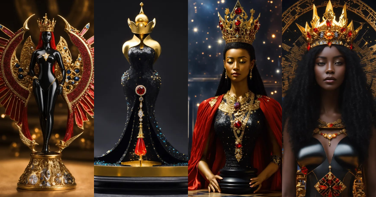 Lexica - Minimalism. Black Solar Queen with long oversized red flowing ...