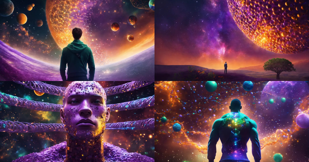 Lexica - Well built man looking up, dna strands floating in the ...