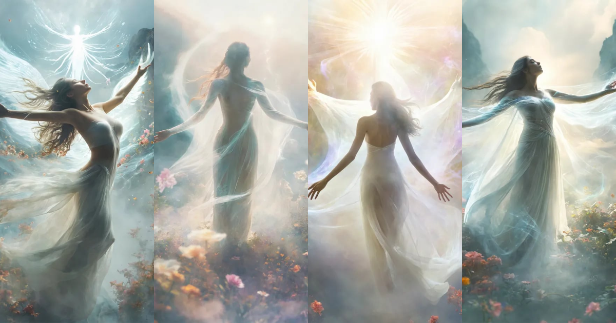Lexica - Fantasy, mesmerizing design, ascending spirit woman, arms of ...