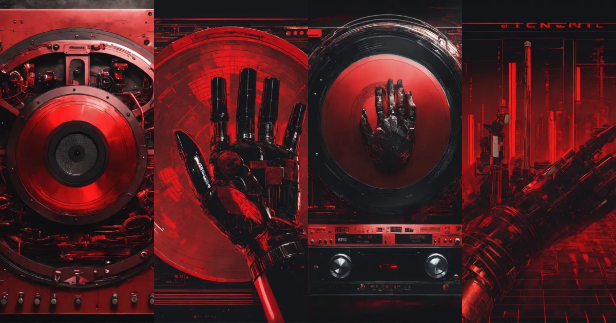 Lexica - Nostalgic album art techno music black and red tone with metal ...