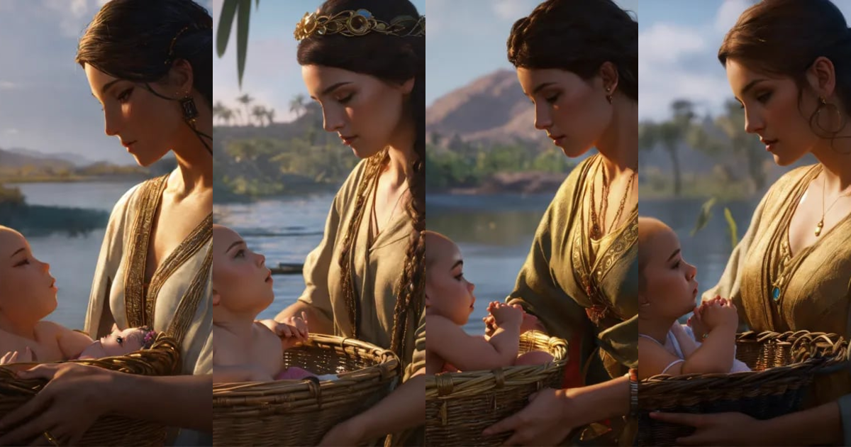 Lexica - Israeli woman places baby Moses in the Nile inside a basket ...