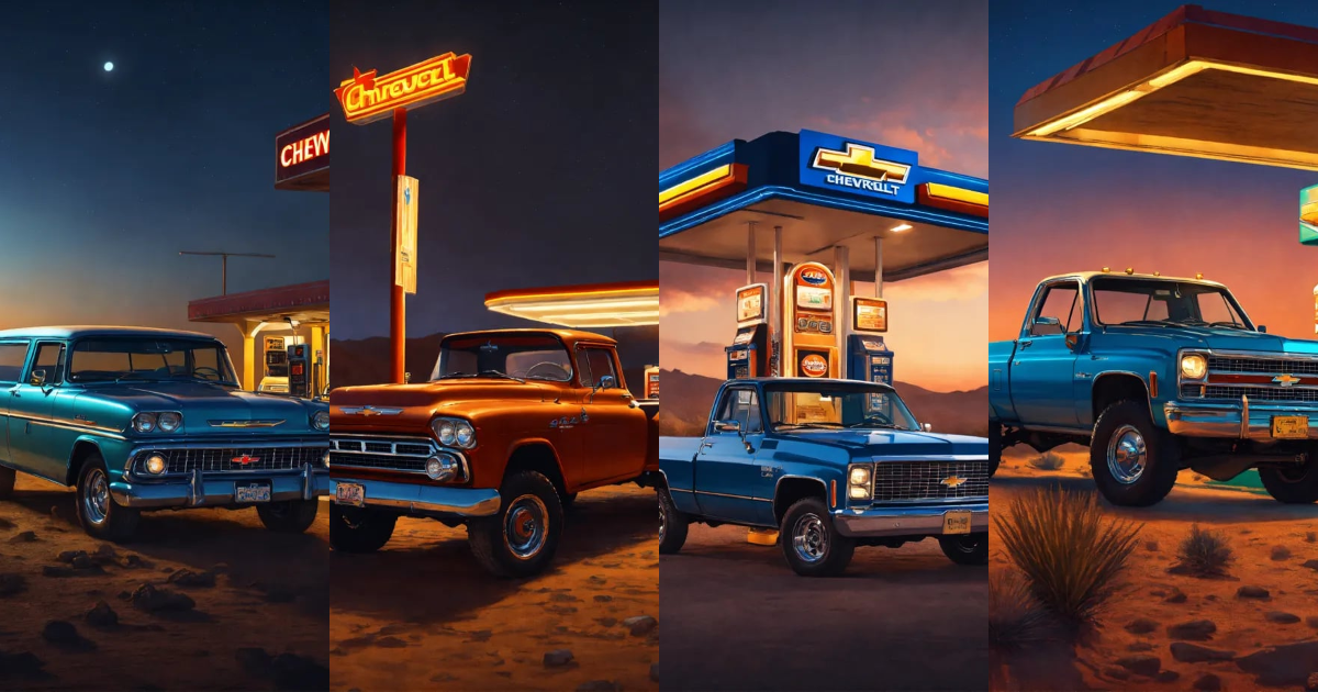 Lexica - Chevrolet, desert, gas station, night time, highly detailed 4k ...
