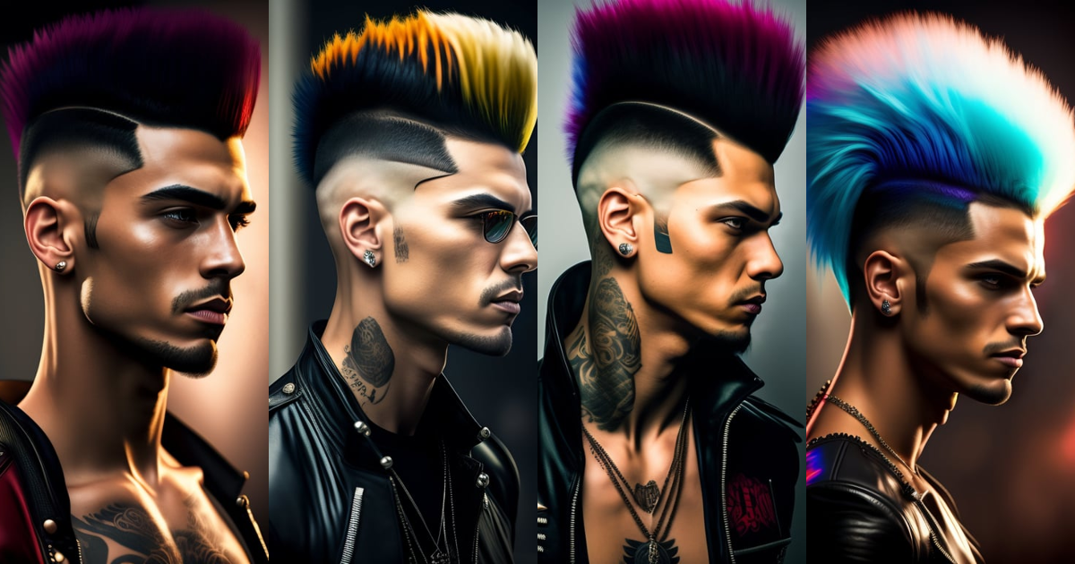 Lexica - Punk rocker playing video game, mohawk haircut, photo