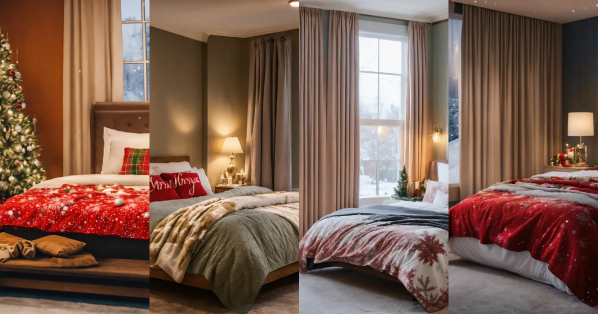 Lexica - Beautiful Christmas bedroom facing facing forward. Bed facing ...