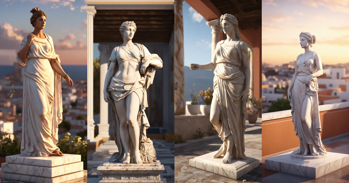 Lexica - Marble statue, latina, greek statue, rooftop, unreal engine render