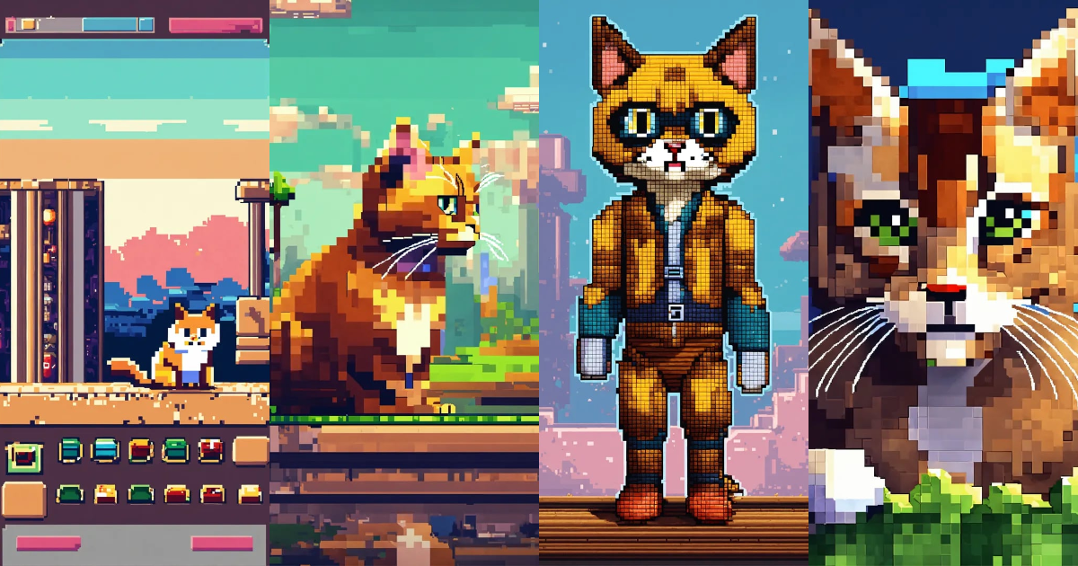 Lexica - Generate a picture of a cat a retro video game world as a ...