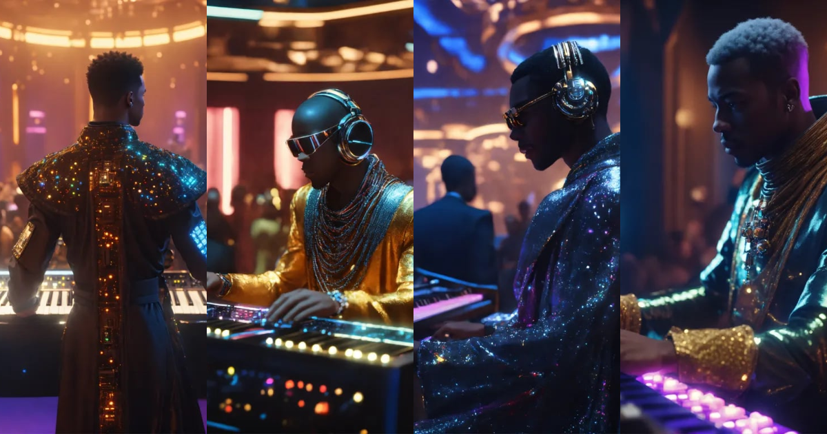 Lexica - Zoom out from a black male humanoid wearing a fancy space robe ...