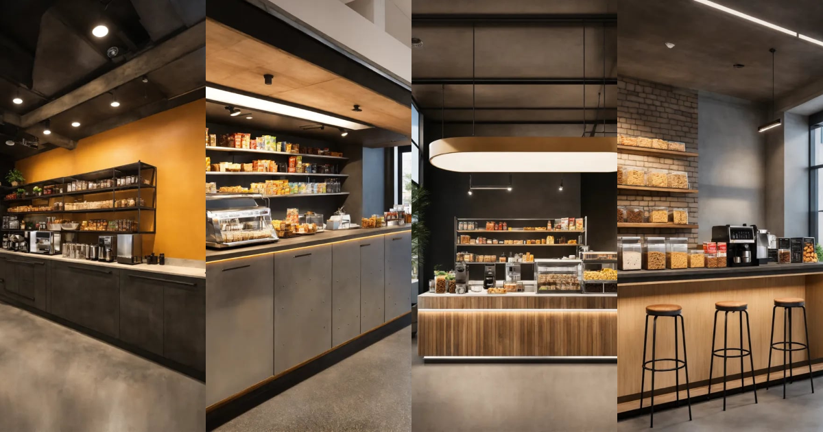 Lexica - A self serve breakroom snack bar with snacks on an easy to reach shelf for employees to ...