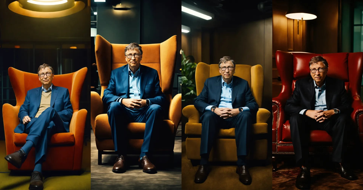 Lexica - Image of bill gates sitting in a armchair, in an environment ...