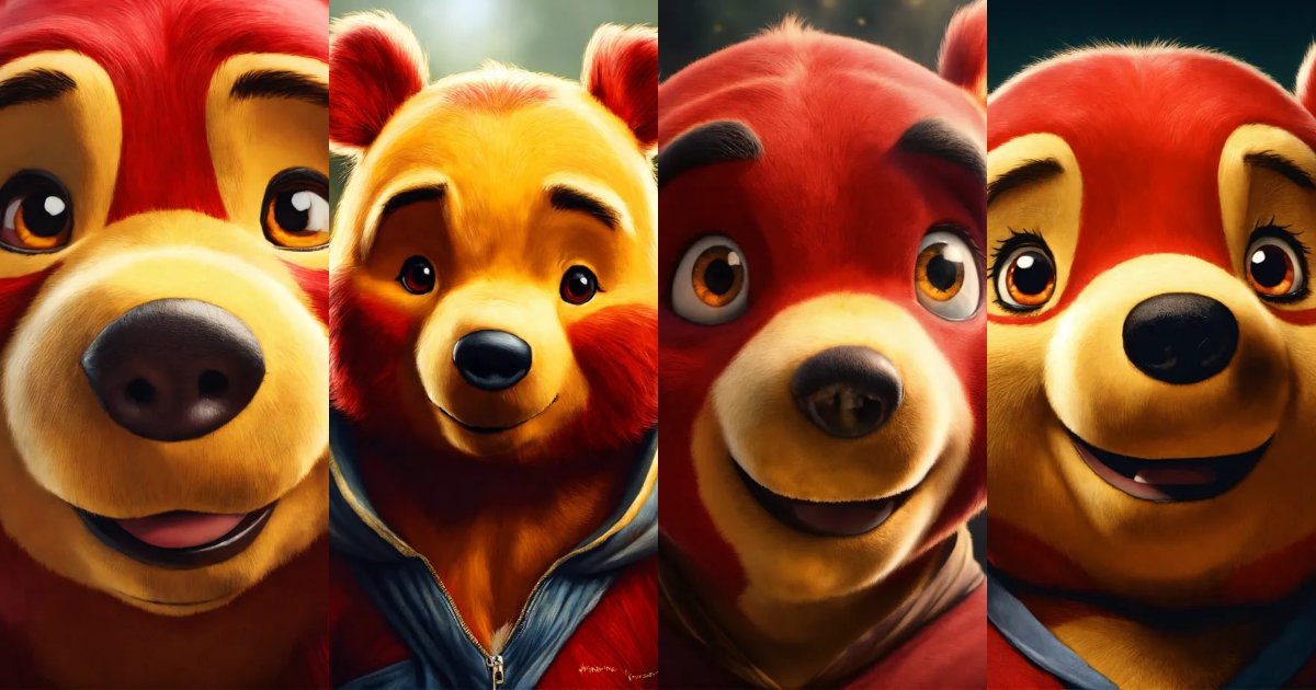 Lexica - Winnie pooh portrait, Red eyes, front face shot ...